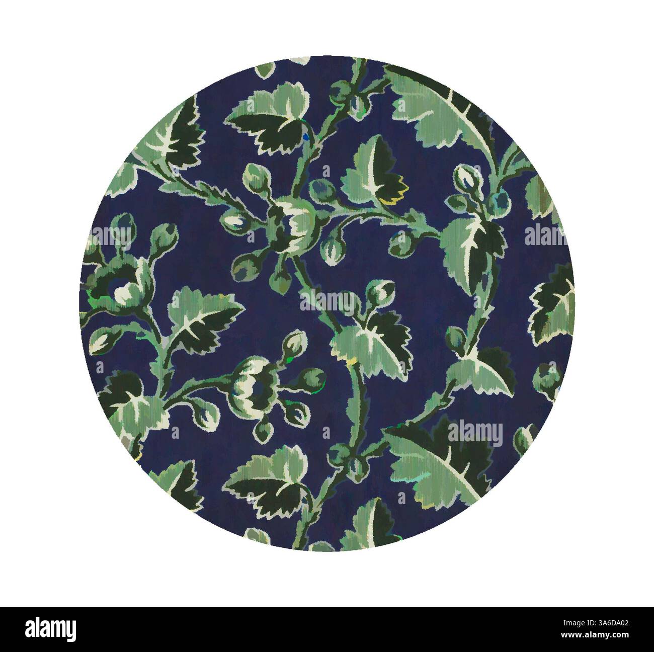 A circular pattern featuring intricate green vines and leaves against a ...