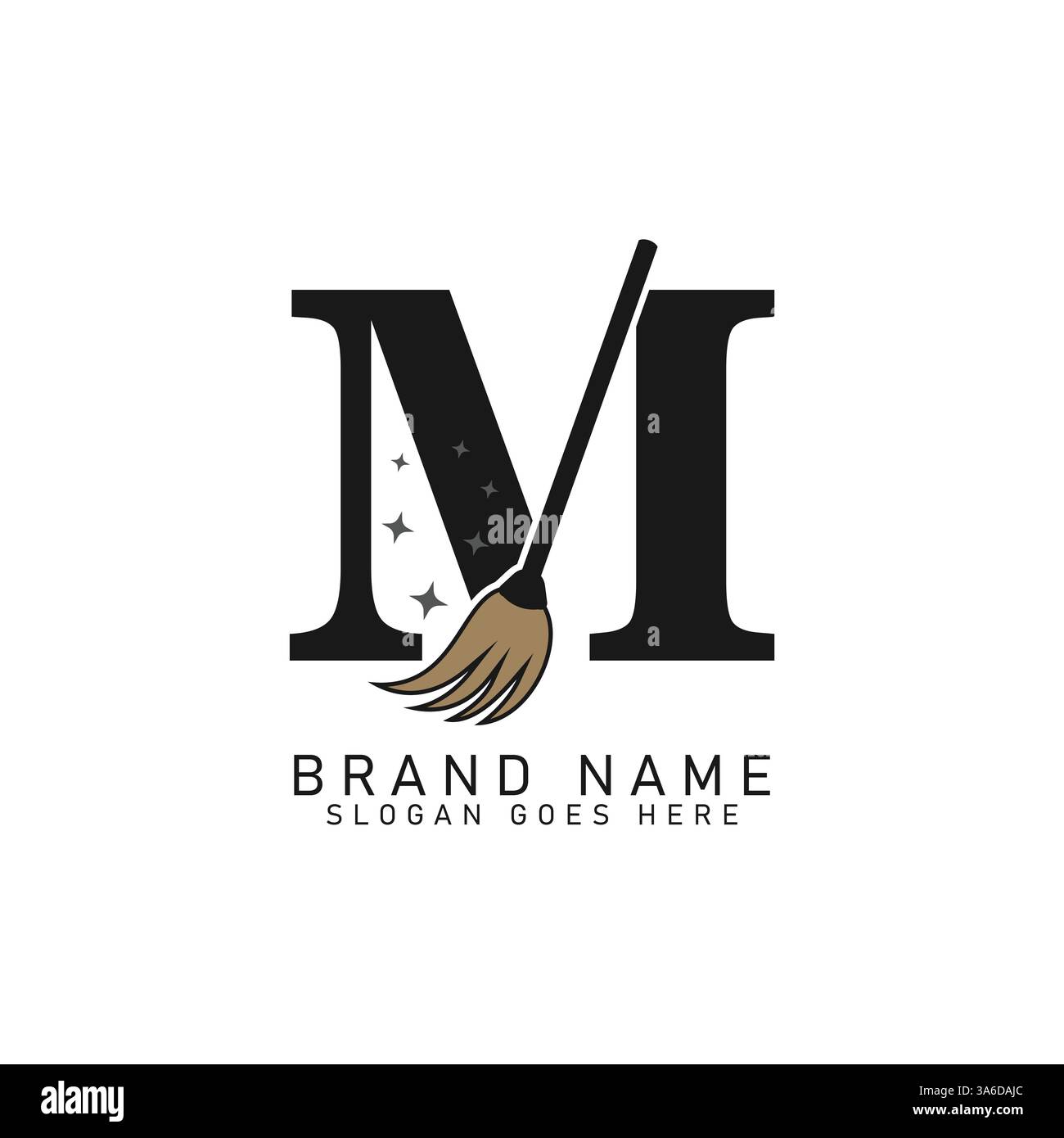 Letter M House Cleaning Broom Logo. Alphabet M Cleaning Brush Icon ...