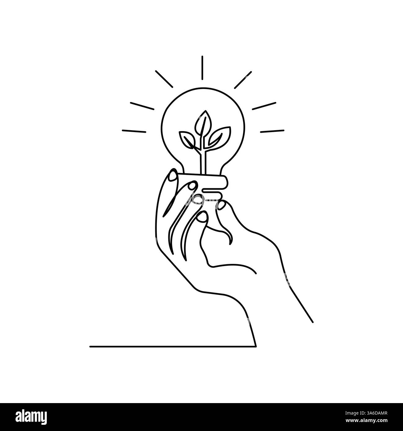 Ecology Sustainable Continuous One Line Drawing Of Isolated Outline Vector Design Black White