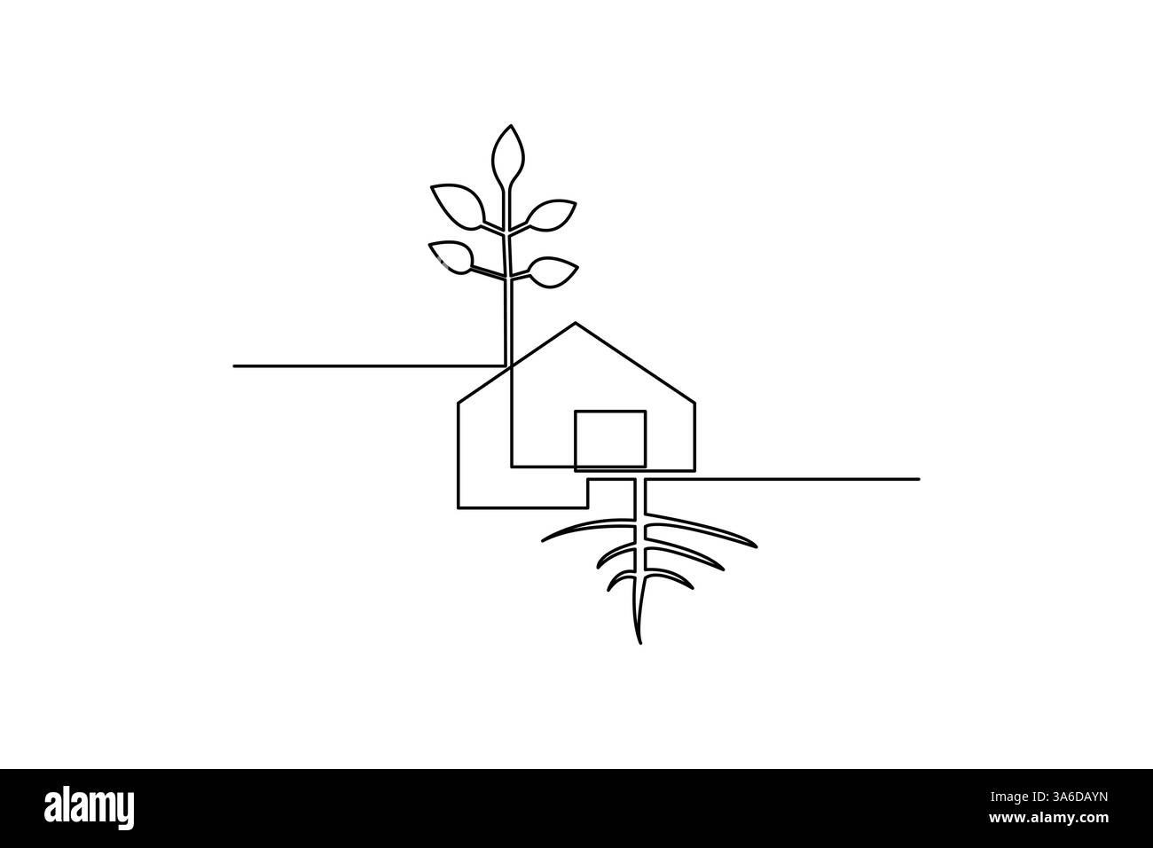 Ecology Sustainable Continuous One Line Drawing Of Isolated Outline Vector Design Black White