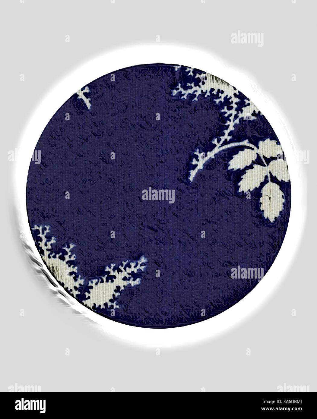 A round surface features a deep navy background with intricate light ...