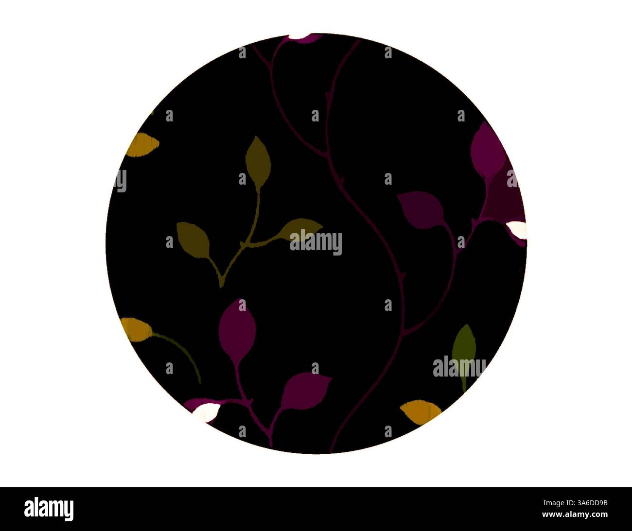 A circular design featuring stylized vines and leaves in shades of ...