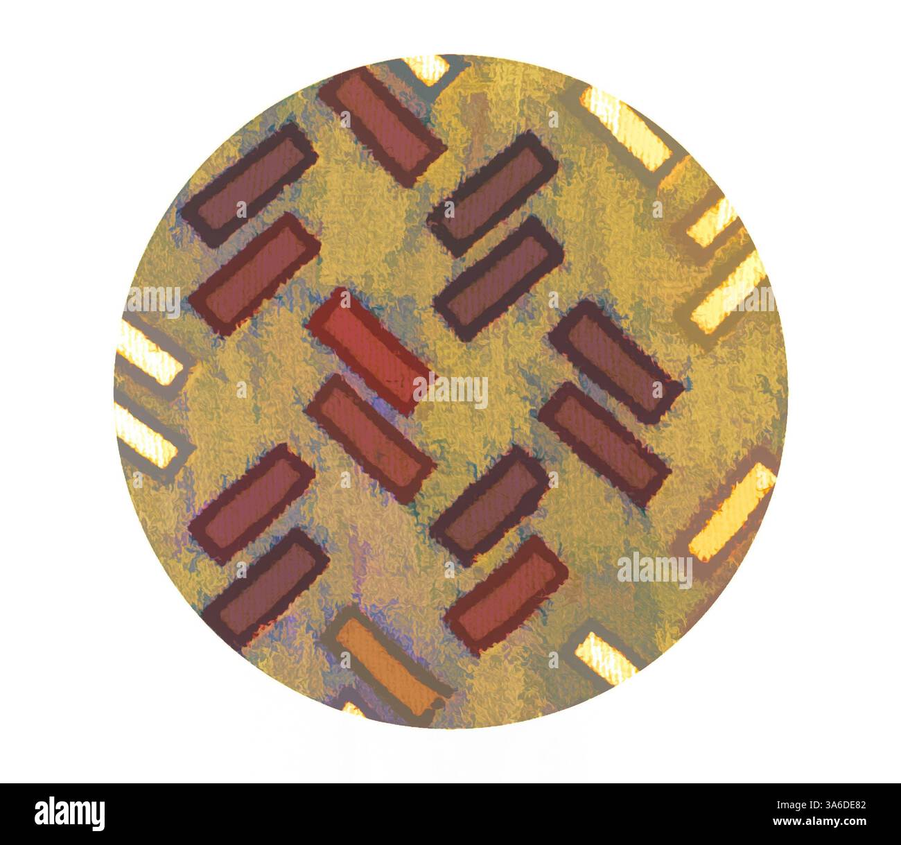 An abstract circular design featuring a vibrant pattern of rectangles ...