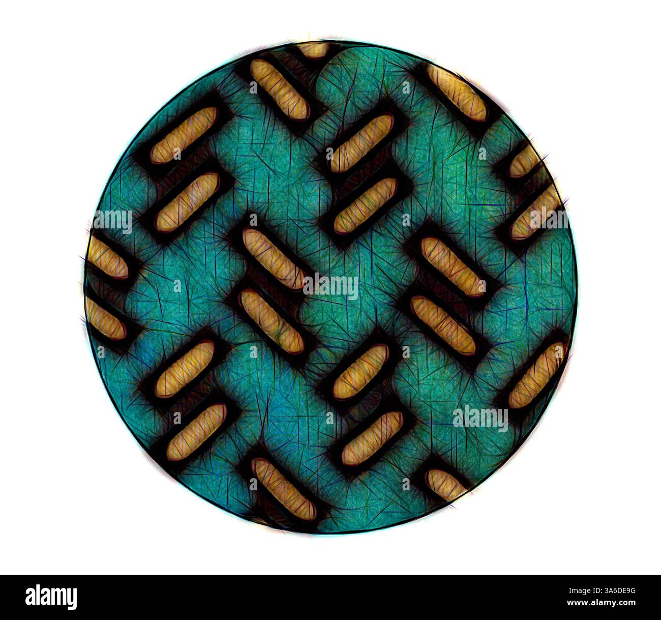 A circular pattern featuring a vibrant turquoise background adorned ...