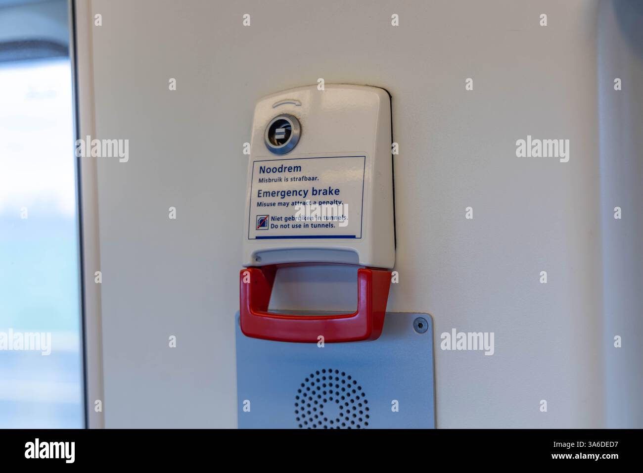 close up Noodrem: Emergency Brake dutch train. The train will stop ...
