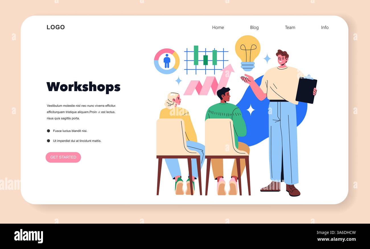 Workshops for skill development in a collaborative setting. The illustration showcases an ...