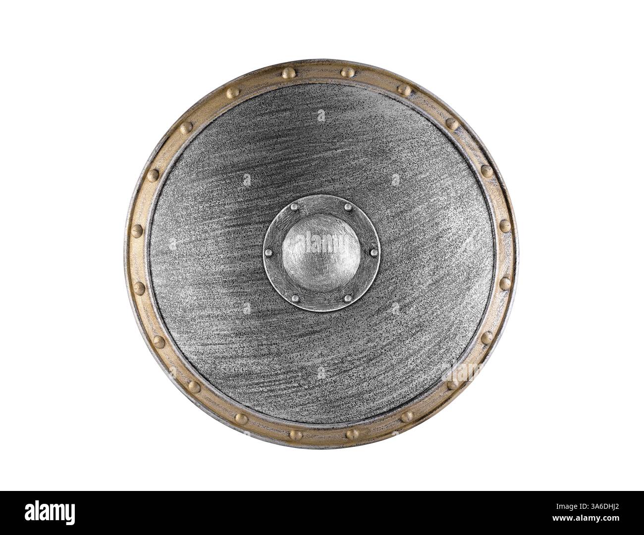 Old metal round shield isolated on white background with clipping path ...
