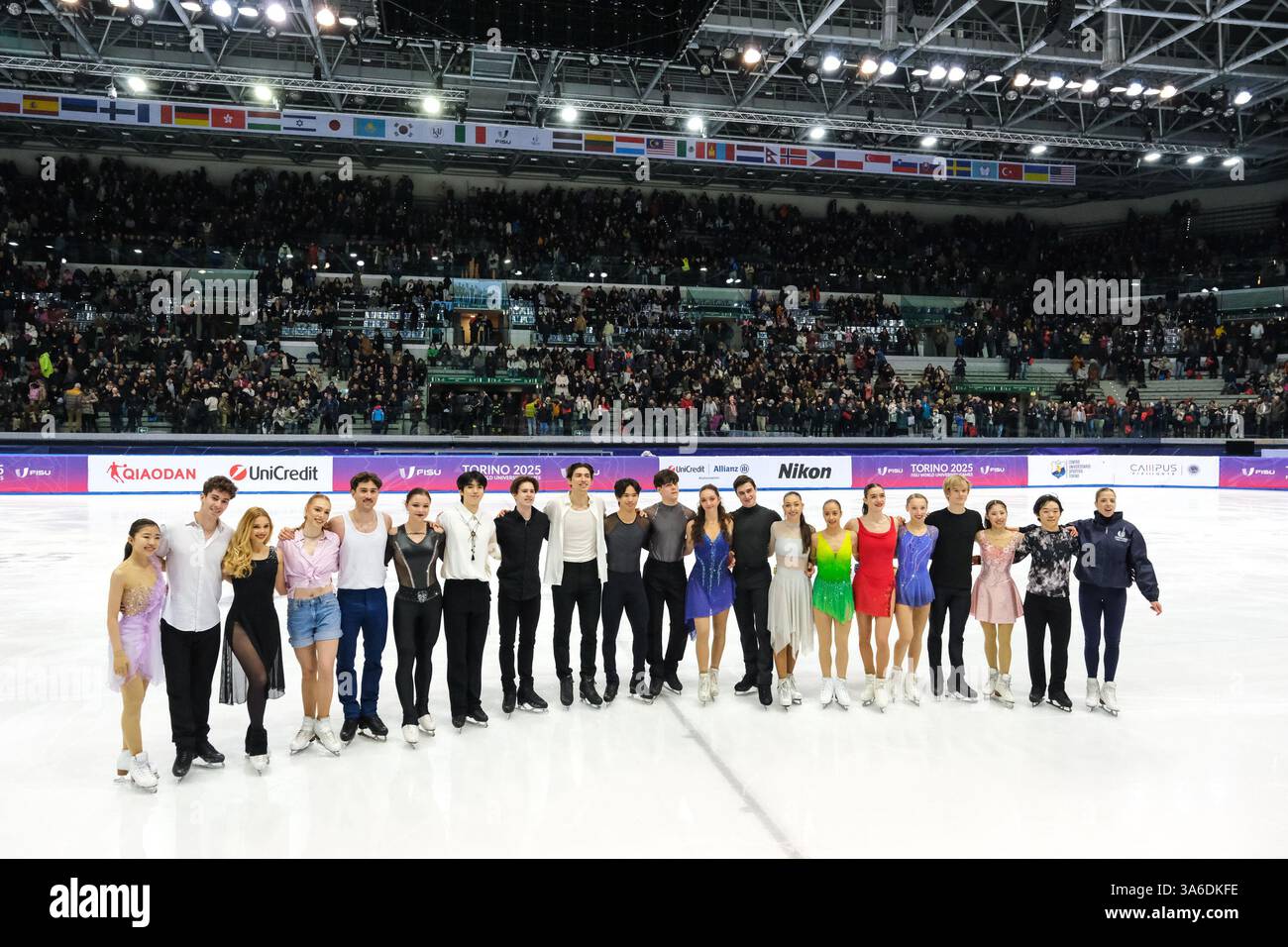 All skaters pose for a photo at the end of the FISU Games 2025, Figure Skating Exhibition Gala ...