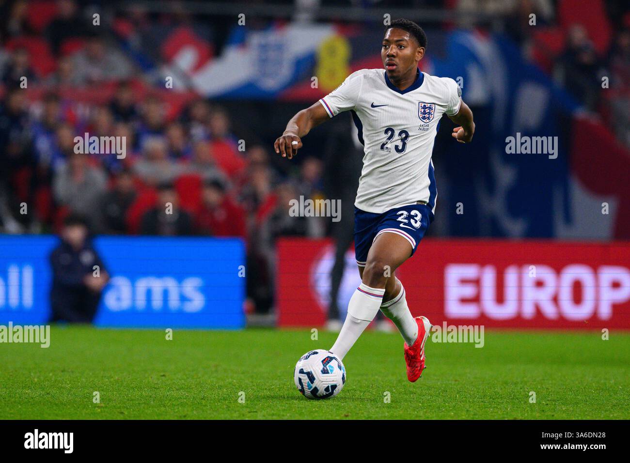 LONDON, ENGLAND - Myles Lewis-Skelly of England controls ball during ...