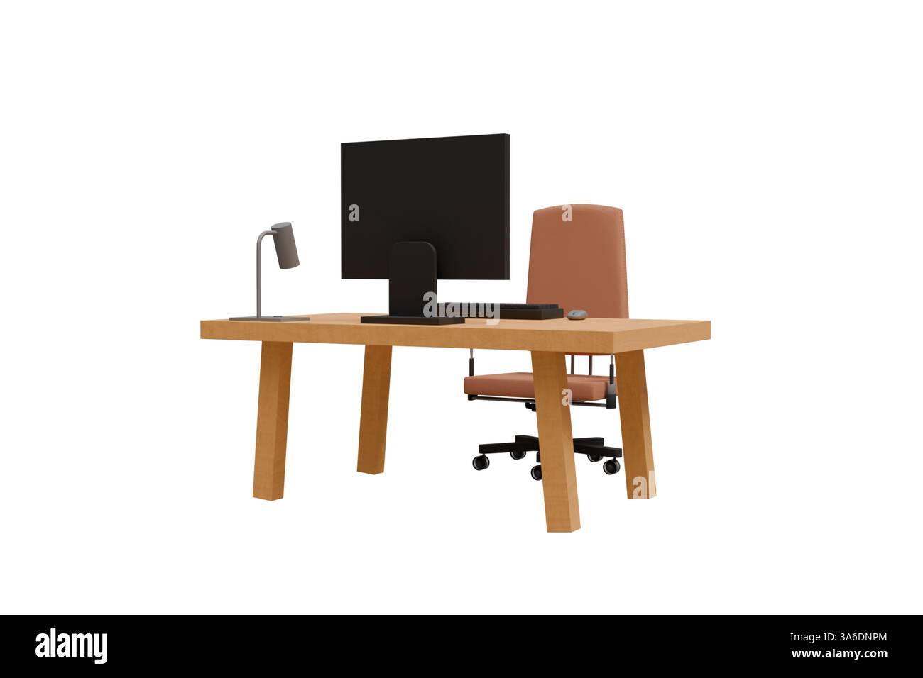 Computer desk with computer on table and computer chair on white ...