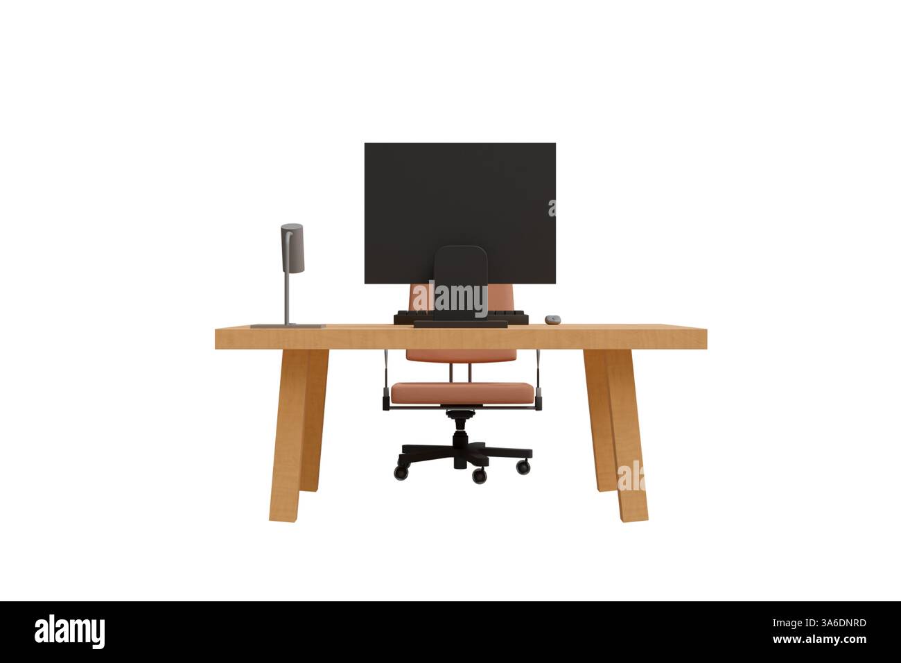 Computer desk with computer on table and computer chair on white ...