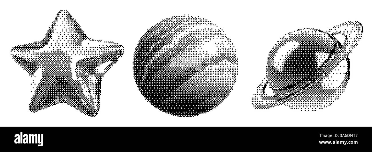 Grunge bitmap hearts and chrome texture star on a Planet Mars Saturn ...