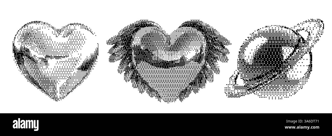 Cosmic planet set featuring Mars and Saturn with grunge bitmap hearts ...
