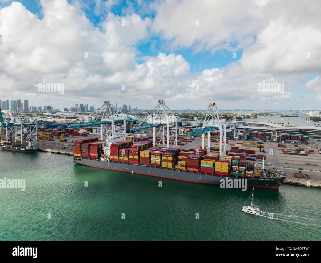 Miami, Florida - February 12, 2025: Freight container. Aerial Miami ...
