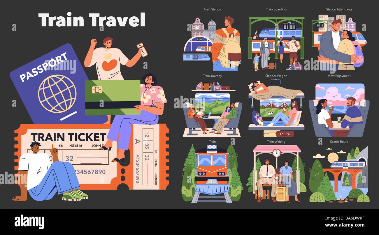 Train Travel illustration. The experience of traveling by train ...