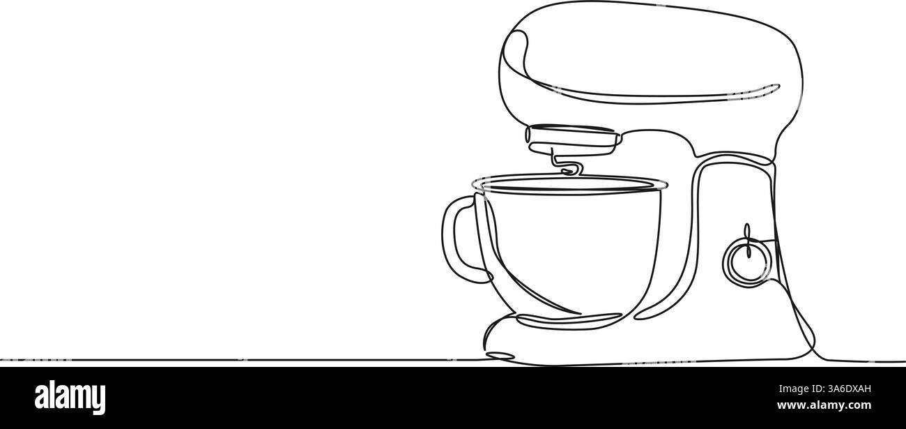 continuous single line drawing of kitchen stand mixer, line art vector ...