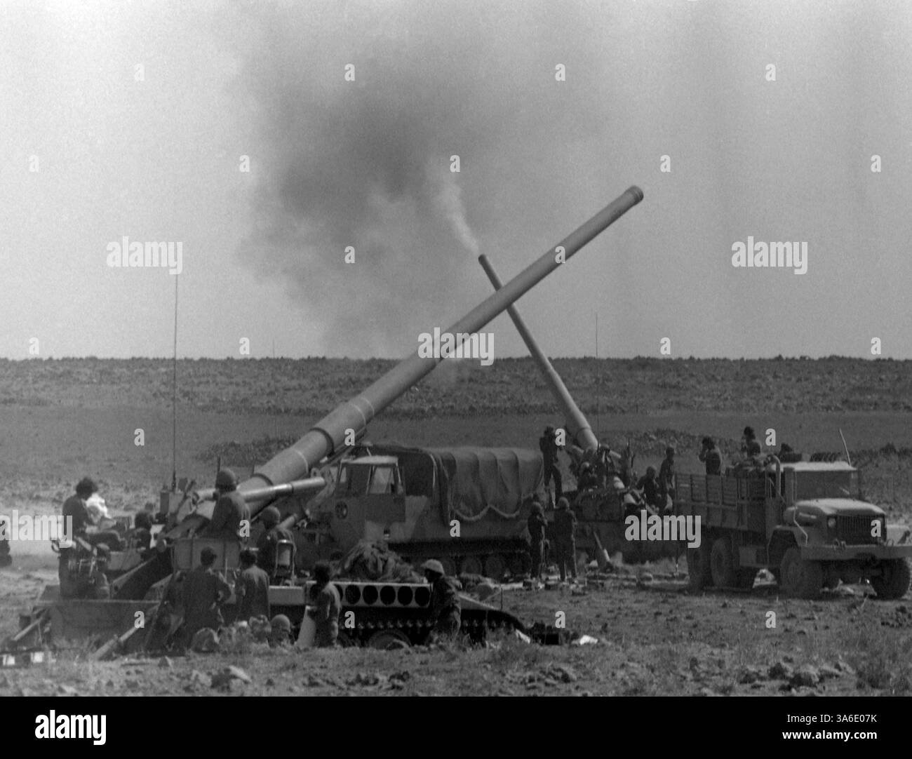 Israeli heavy artillery fires towards Syrian lines, Oct. 13, 1973, from ...