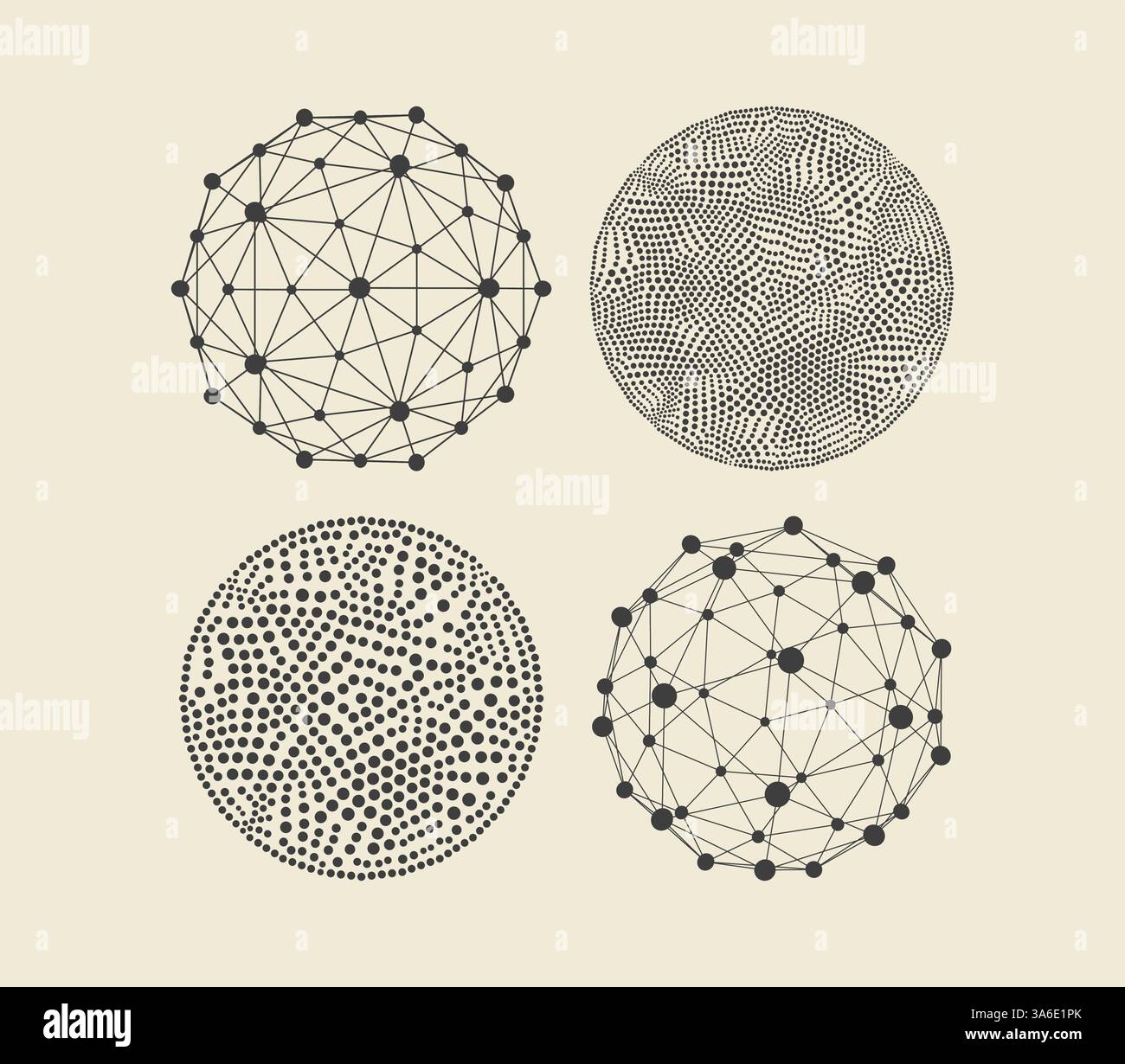 Spheres with connected lines and dots. Abstract 3d grid design ...