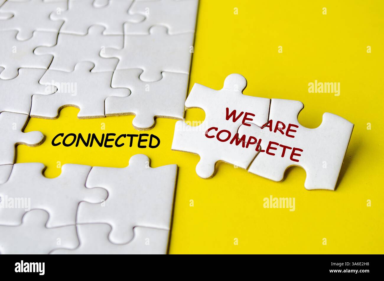 Connected We Are Complete text on text on missing jigsaw puzzle. Unity ...