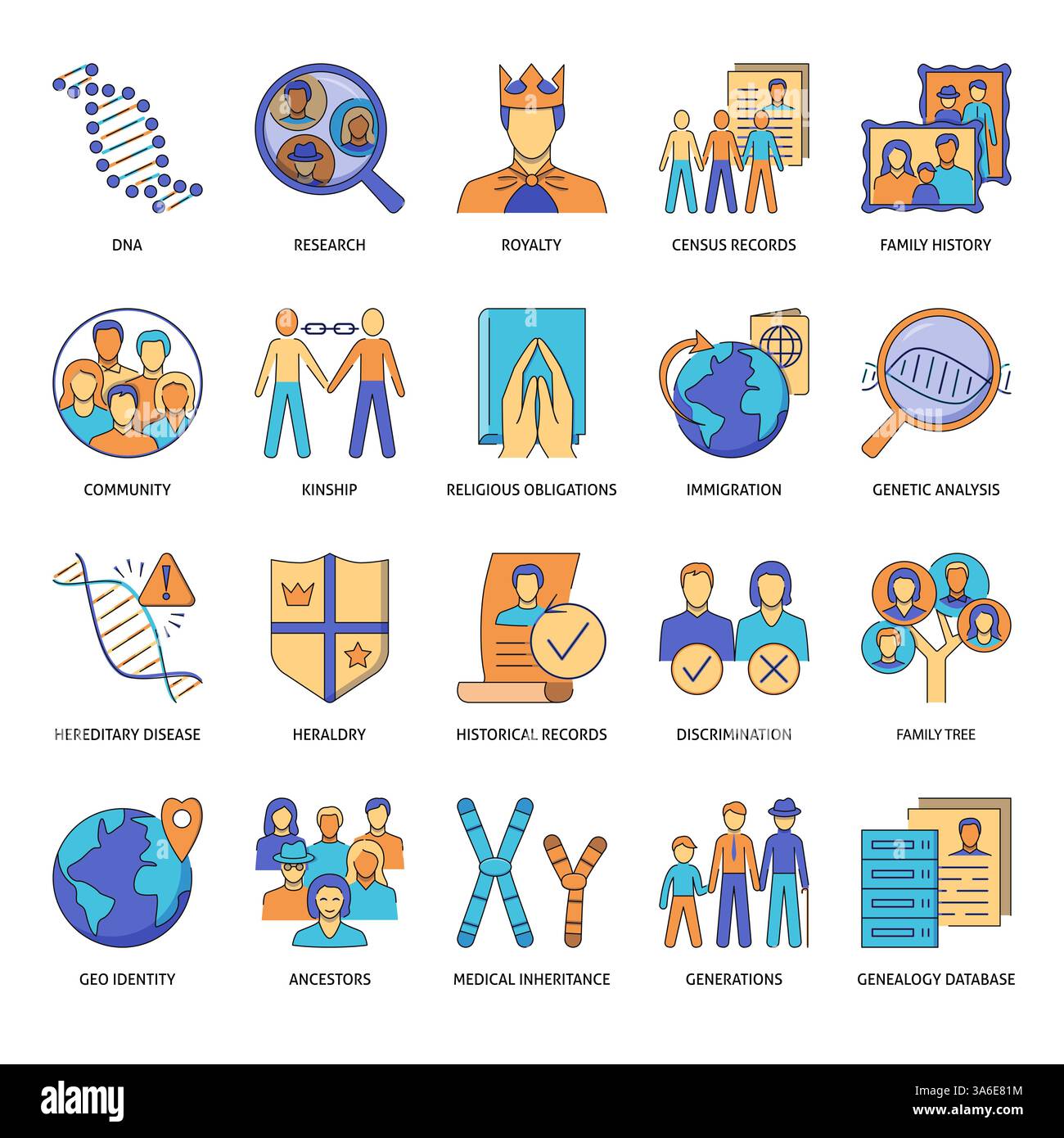 Genealogy and family history flat icon set. Vector illustration Stock ...