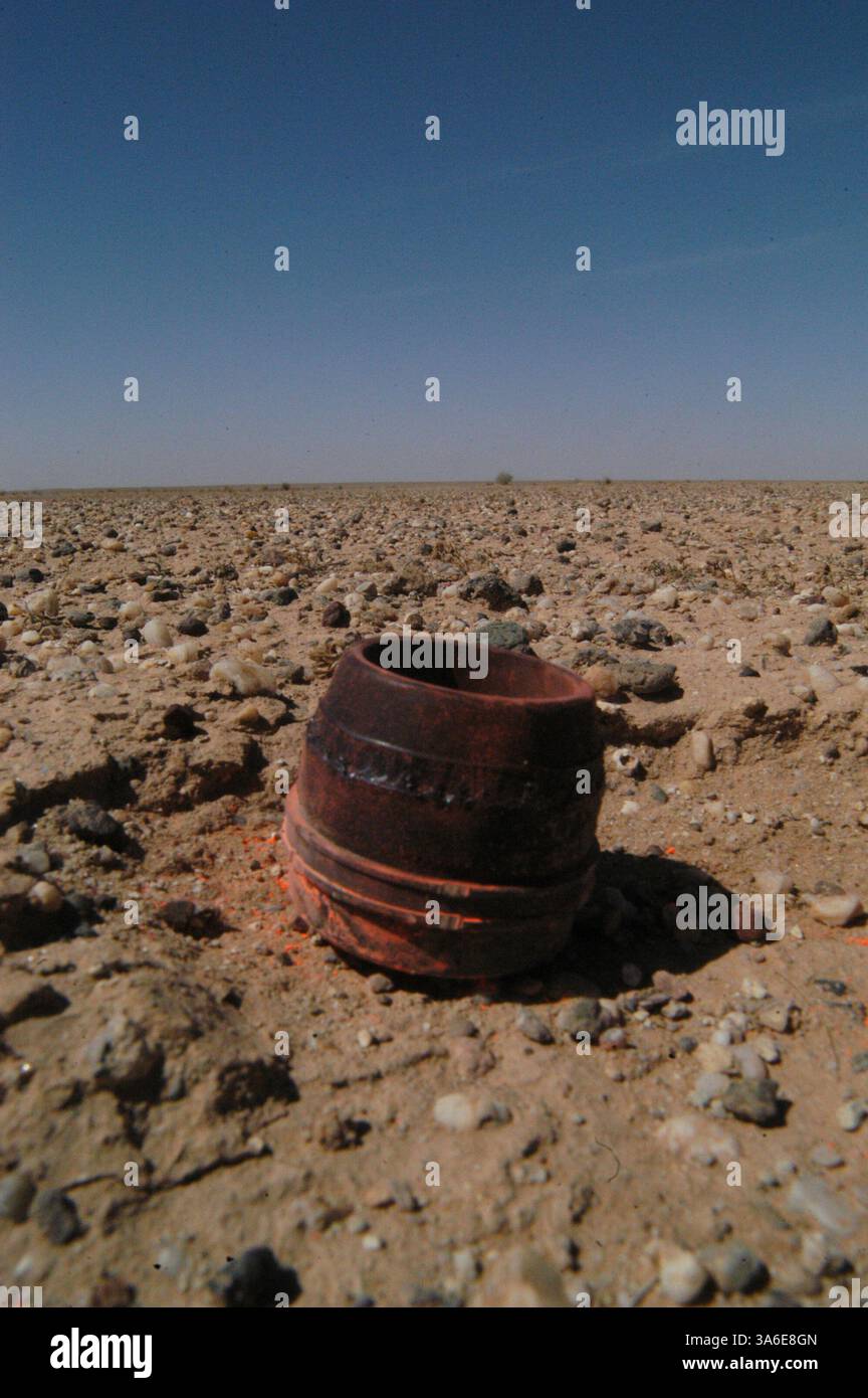 May 07, 2004; Camp Blue Diamond, Iraq; The remnants of a 40 mm grenade ...
