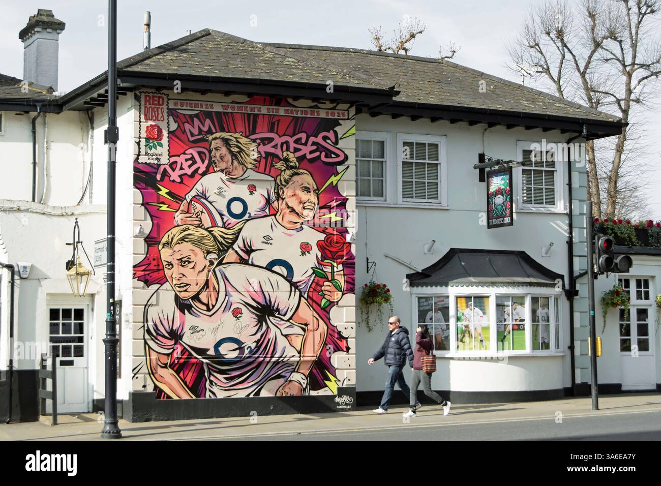 mural at the cabbage patch pub in twickenham, england, temporarily re-named in 2025 as the red ...