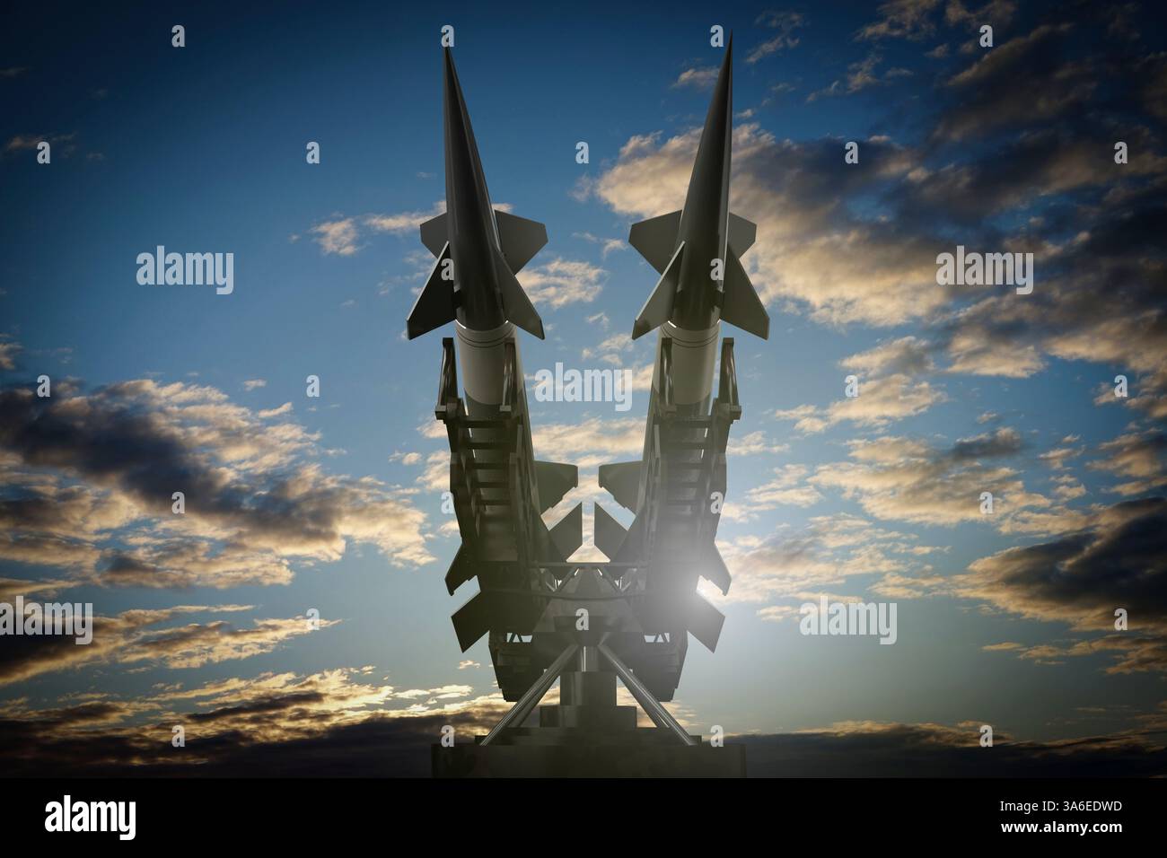 Two missiles on a launcher - 3D illustration Stock Photo - Alamy
