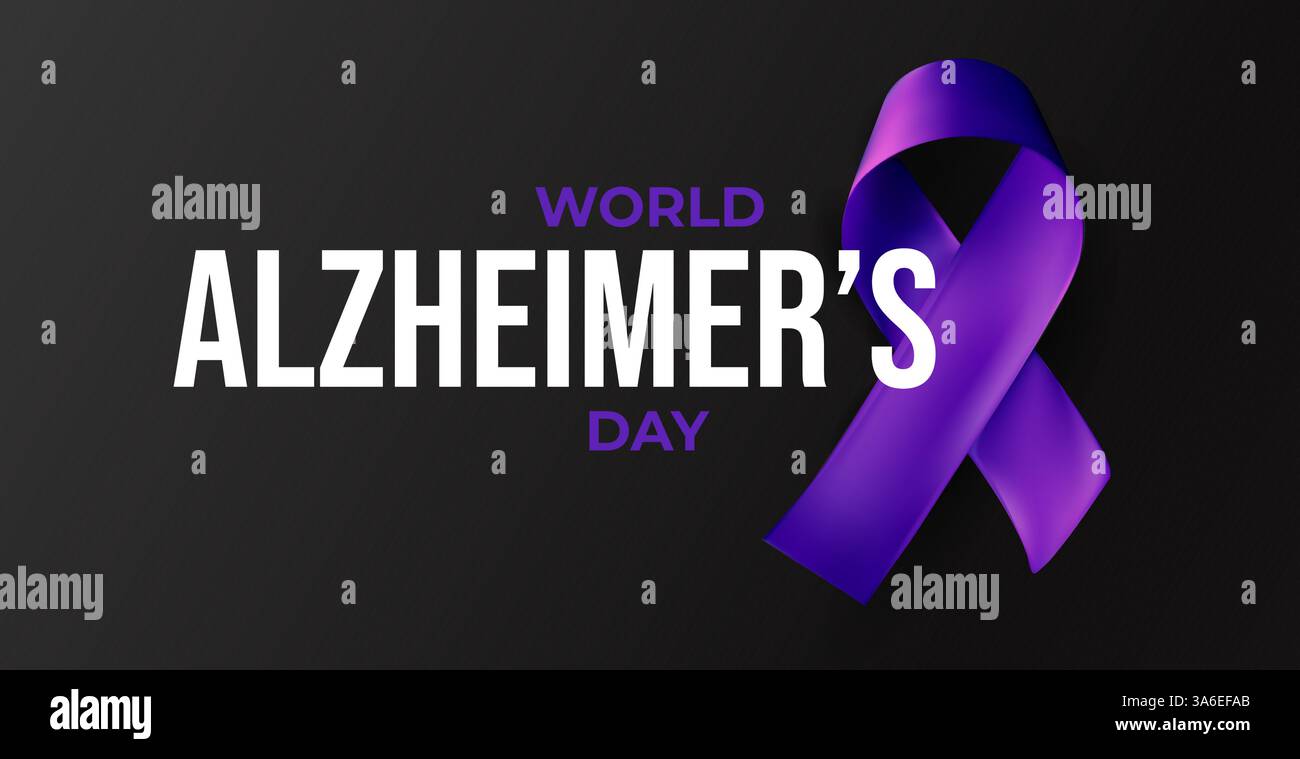 Purple ribbon for World Alzheimers Day on dark gradient background ...