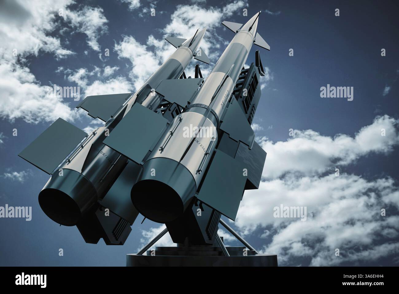 Two missiles on a launcher - 3D illustration Stock Photo - Alamy