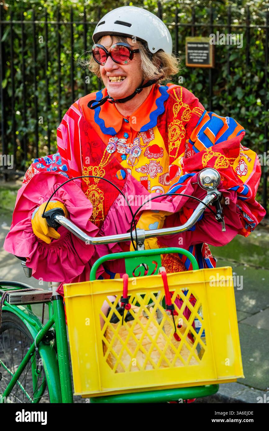 London, UK. 25 Mar 2025. The artist arrives on his bike - Grayson Perry ...