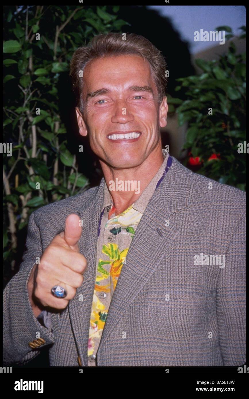 July 12, 1994; Hollywood, CA, USA; ARNOLD SCHWARZENEGGER gives a ...