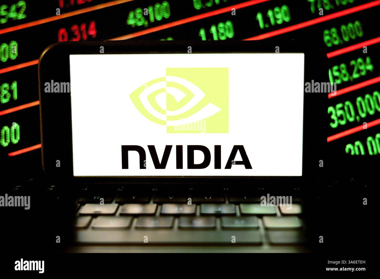 In this photo illustration, the Nvidia technology company logo is seen ...