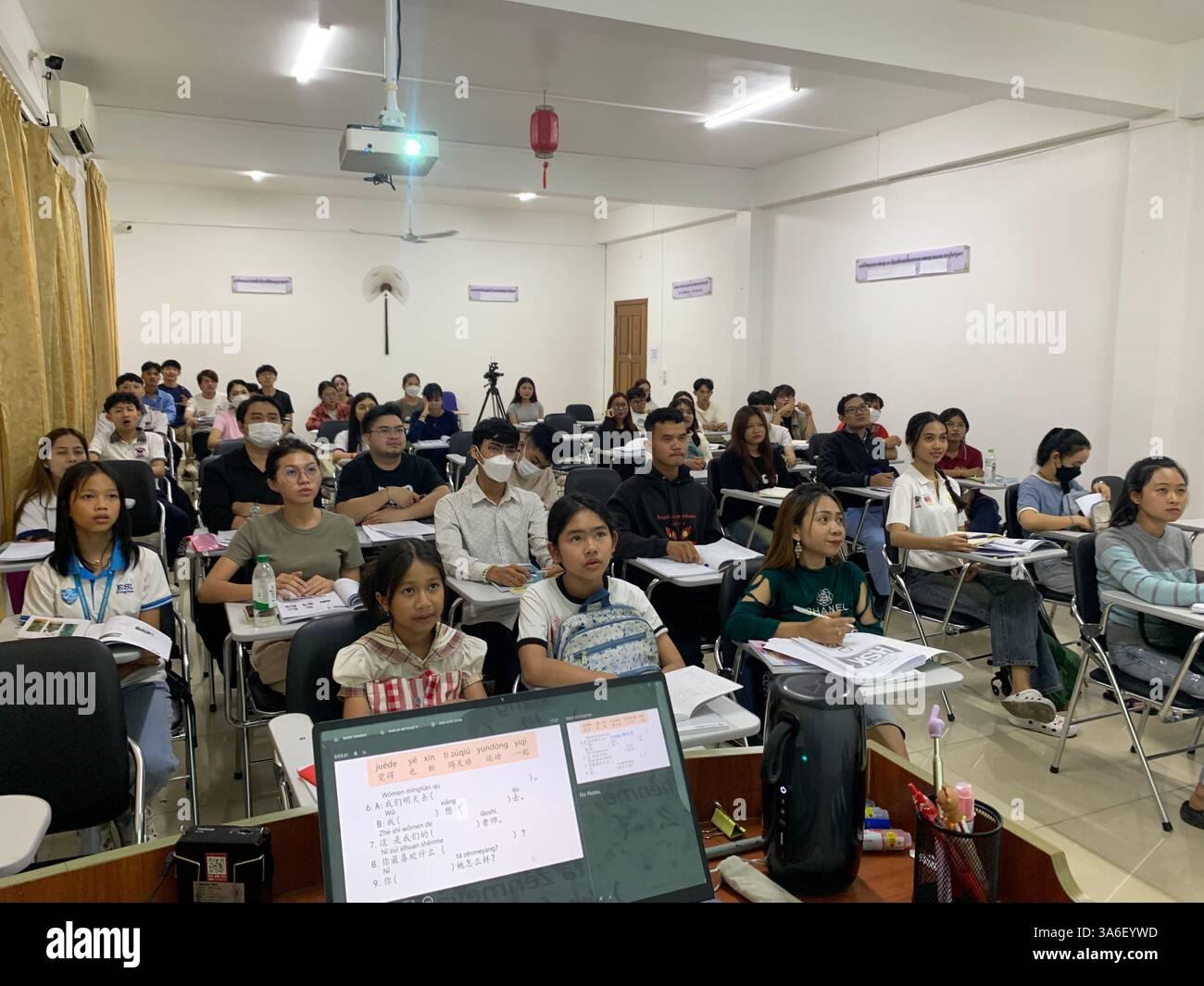 Phnom Penh, Cambodia. 24th Mar, 2025. Students learn Chinese language at the Confucius Institute ...