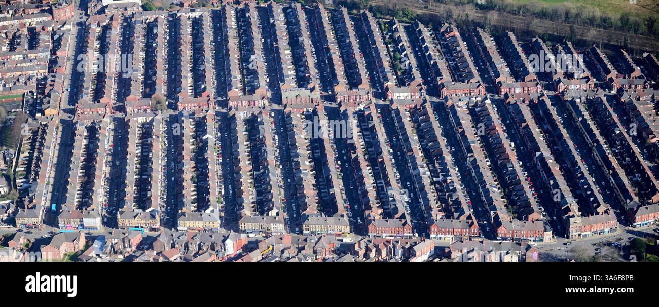 An aerial photograph of Victorian Terraced houses at Liverpool, north ...