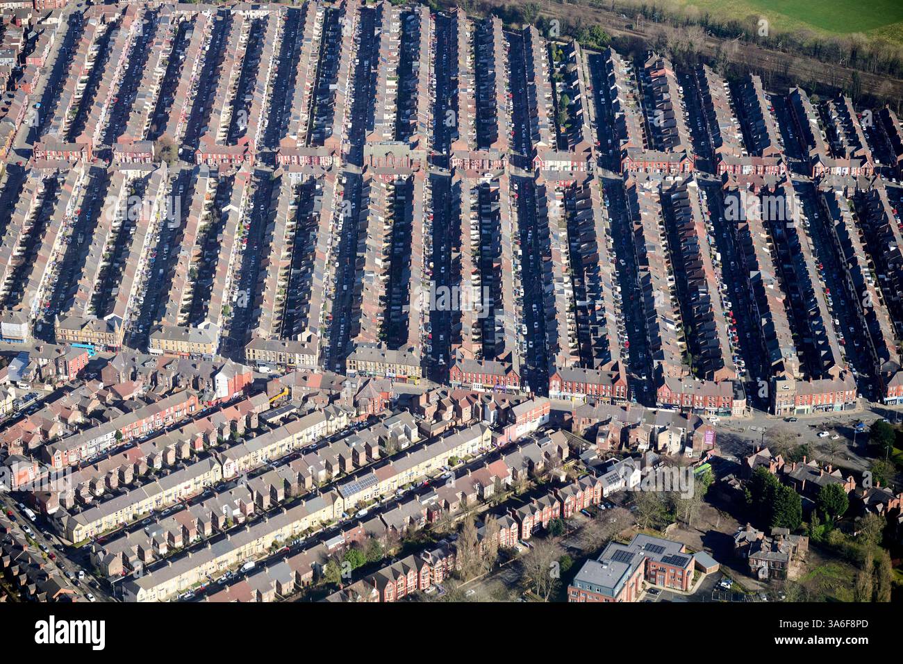 An aerial photograph of Victorian Terraced houses at Liverpool, north ...