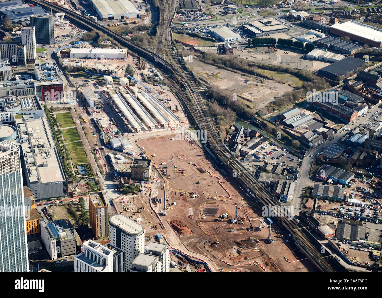 An aerial view of HS2 works at Birmingham City Centre, west Midlands ...