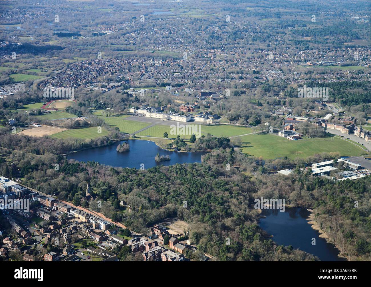 An aerial view of Sandhurst Army College, Berkshire, southeast England ...