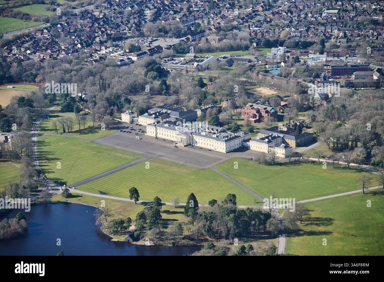 An aerial view of Sandhurst Army College, Berkshire, southeast England ...