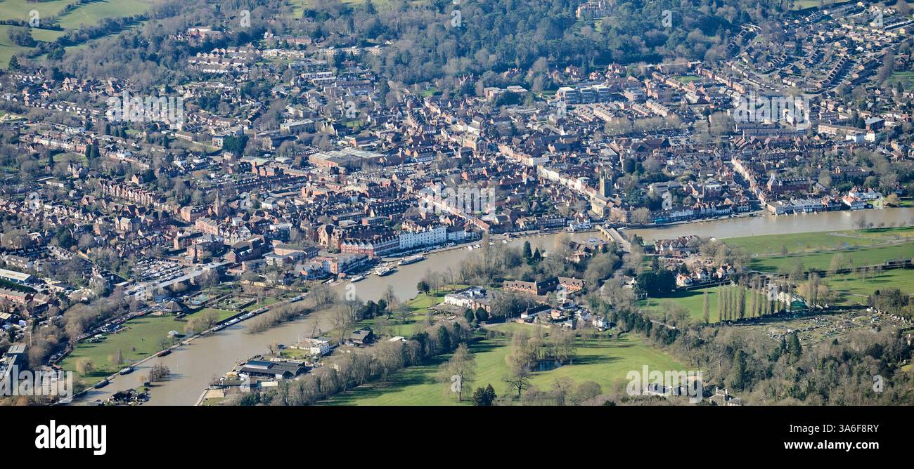 An aerial view of the wealthy town of Henley on Thames, south east ...