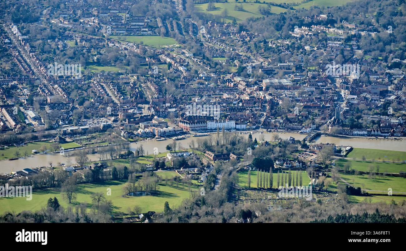 An aerial view of the wealthy town of Henley on Thames, south east ...