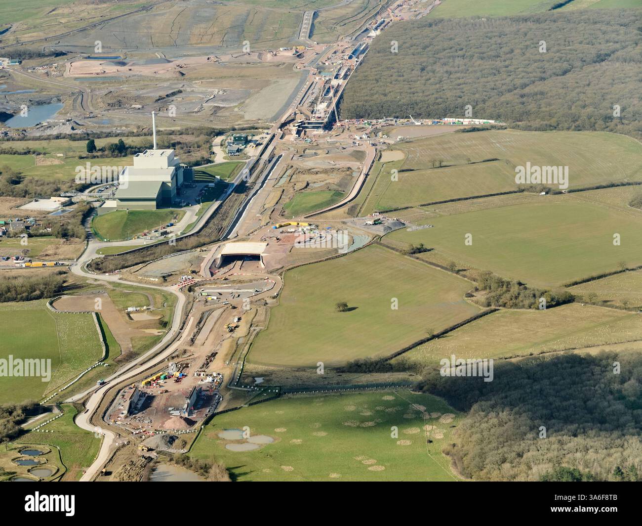 An aerial view of the new HS2 rail line, in Buckinghamshire, south east ...