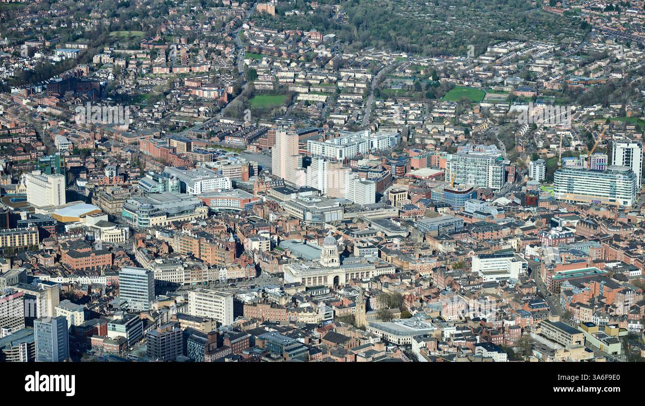 A Drone shot of Nottingham City Centre, East Midlands, UK, the Counting ...