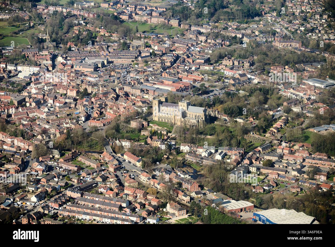An aerial view of the city of Ripon, North Yorkshire, northern England ...