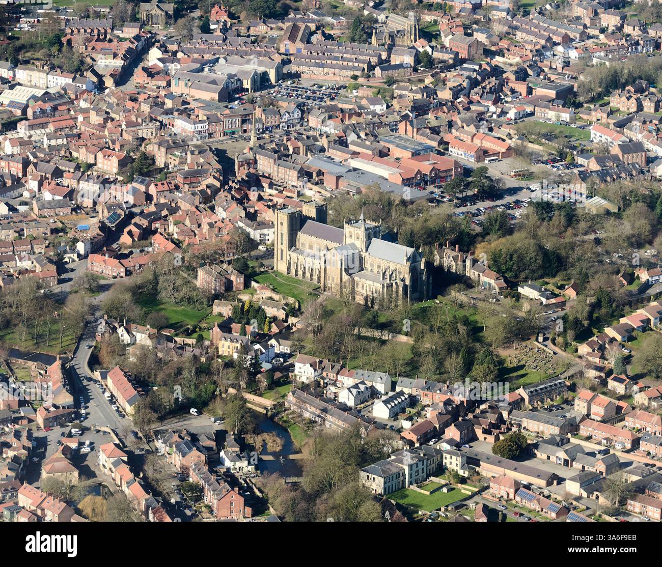 An aerial view of the city of Ripon, North Yorkshire, northern England ...
