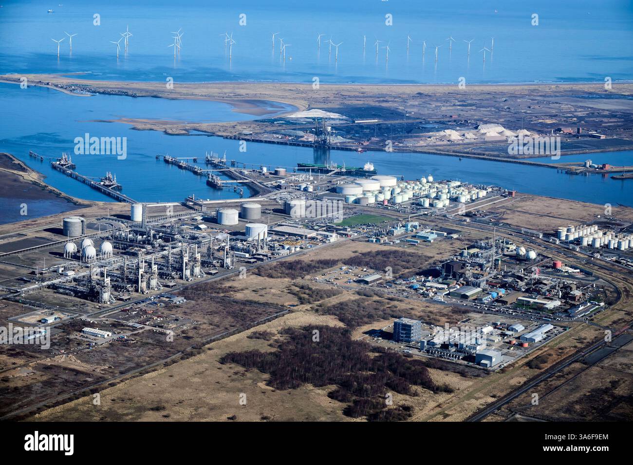 An aerial view of industrial Gas production facilities on the Tees ...