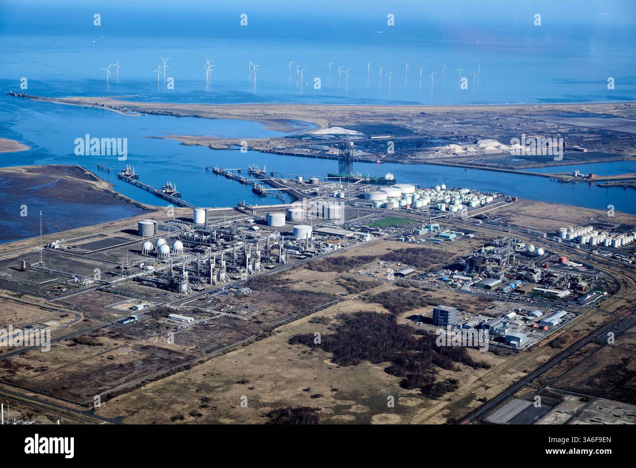 An aerial view of industrial Gas production facilities on the Tees ...
