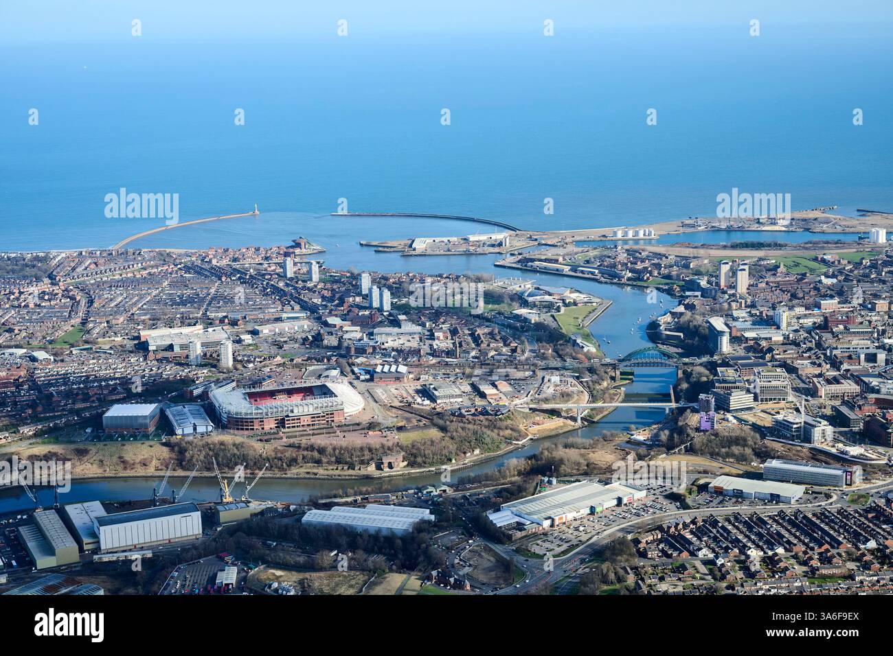 An aerial view of the city of Sunderland, showing the River Wear and ...