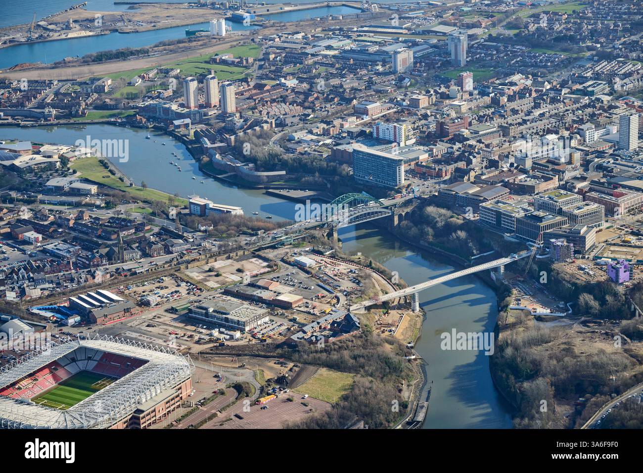 An aerial view of the city of Sunderland, showing the River Wear and ...