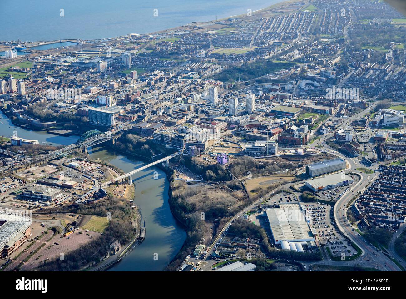 An aerial view of the city of Sunderland, showing the River Wear and ...