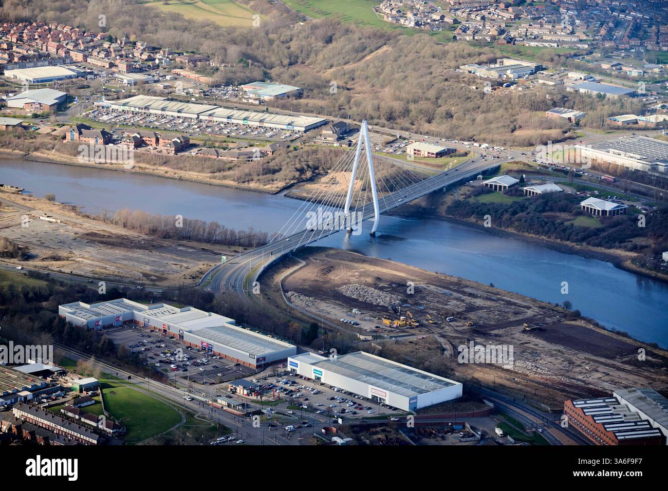An aerial view of the Northern Spire bridge over the river Wear ...